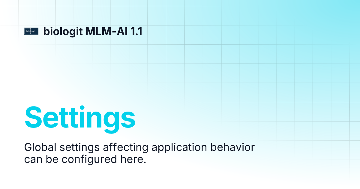 Settings | biologit MLM-AI 1.1